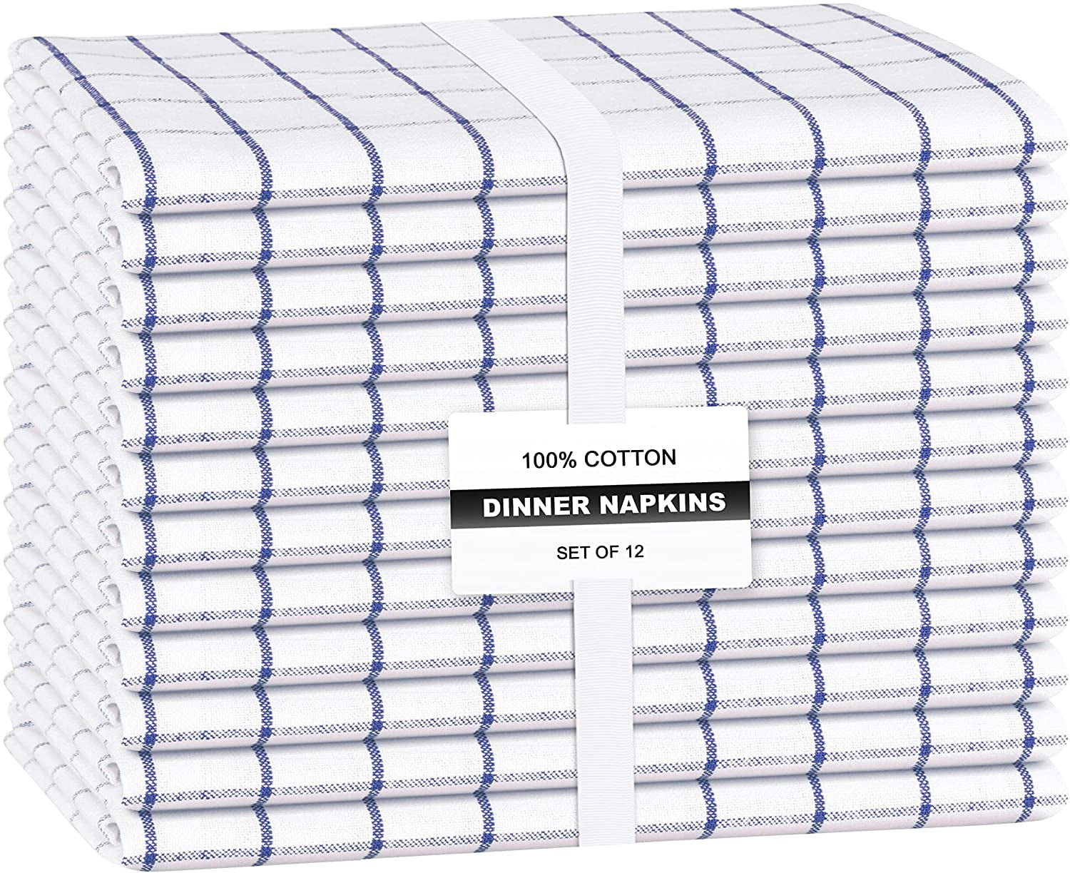 Linen Hub 12 Pack Farmhouse Check Cloth Napkins 16x16 - Blue - Walmart.com