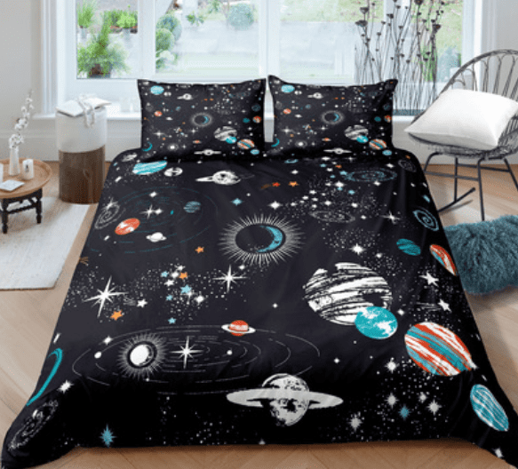 Outer Space Bedding Boys Alien Duvet Cover Blue Rocket Ship Planet And ...