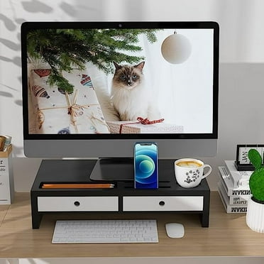 WELLAND Riser Monitor Stand with Drawers, Desktop Organizer Desk ...