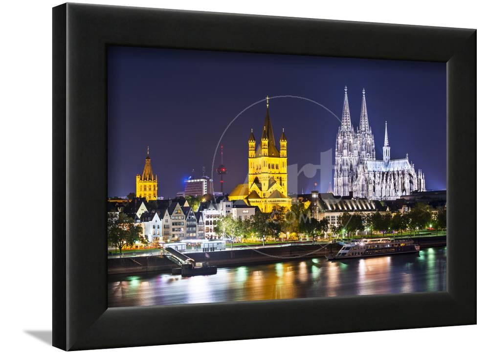 Cologne, Germany Skyline on the Rhine River, Framed Art Print Wall Art ...