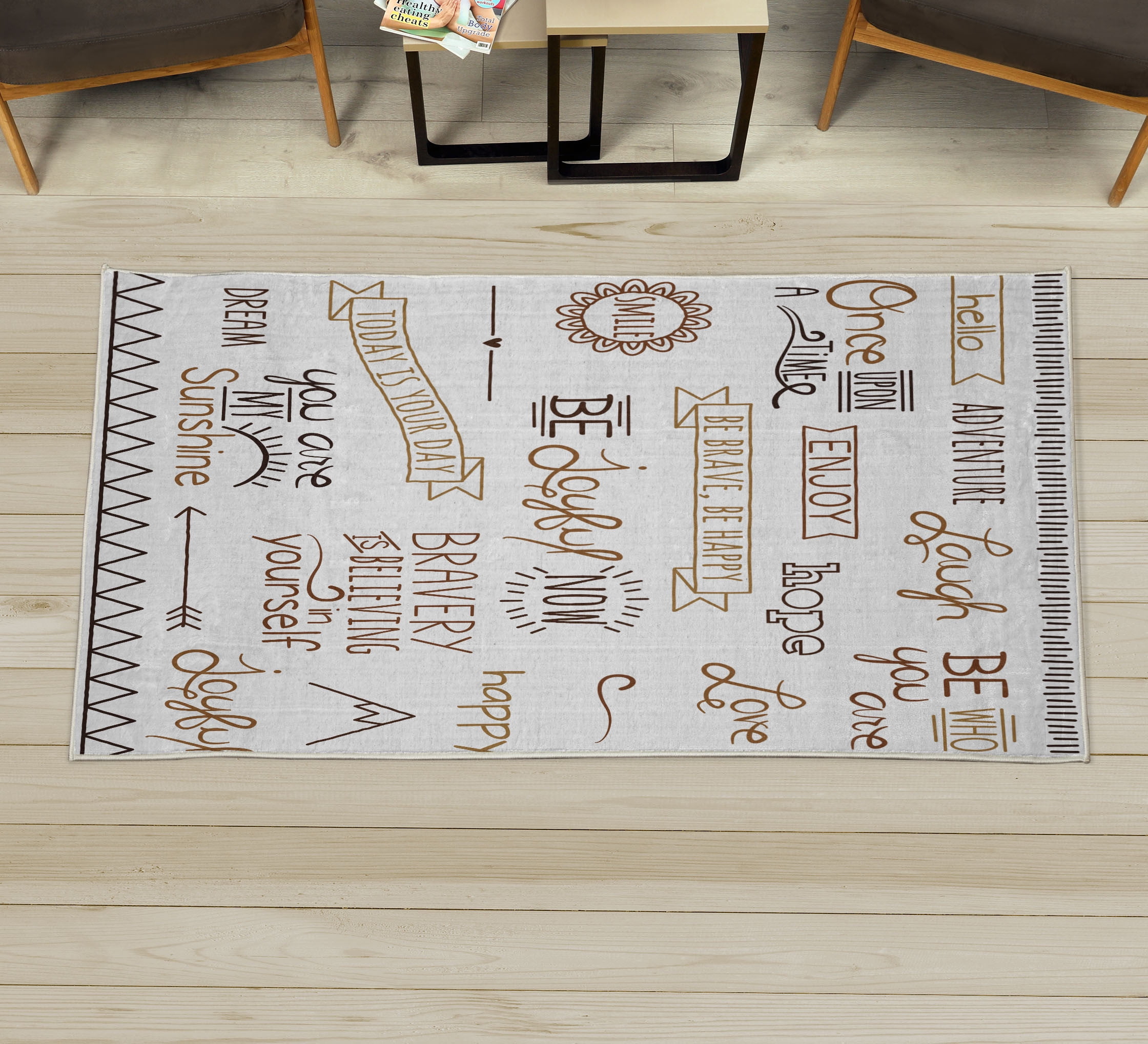 Adventure Decorative Rug, Various Words on Happiness and Self Value ...