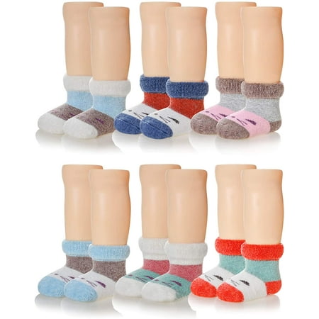 6 Pairs Baby Boy Girl Non Slip Socks Child Toddler Winter Thick Soft ...