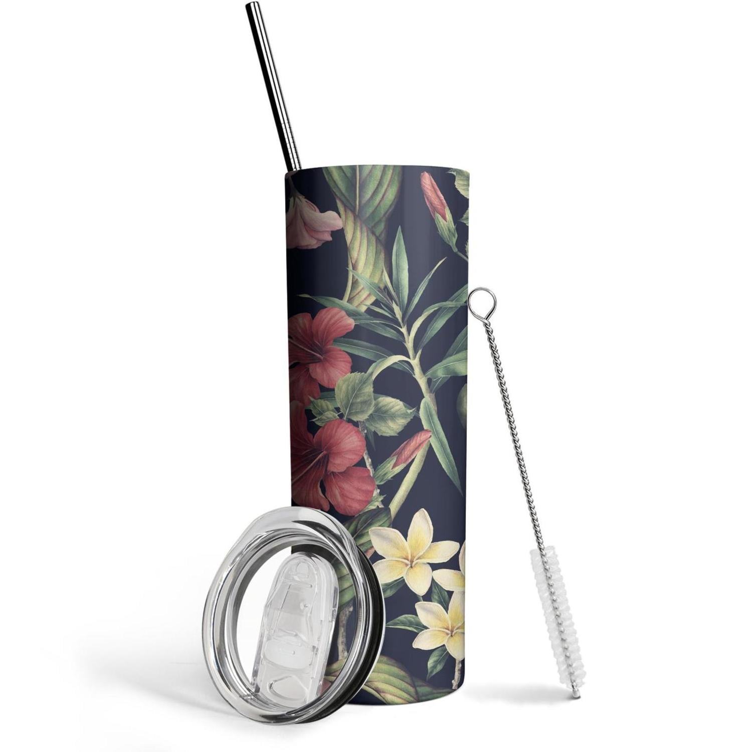 Flower Tumbler 20 Oz Travel Coffee Mug Floral Print Skinny Tumblers ...