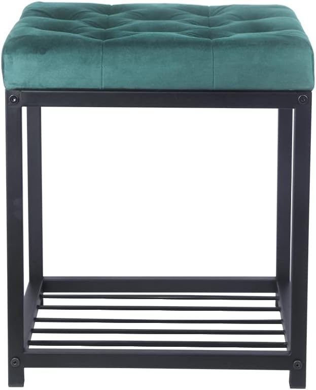 Leejay 17 inch Metal Frame Ottoman, Square Emerald Green Foot Stool for ...