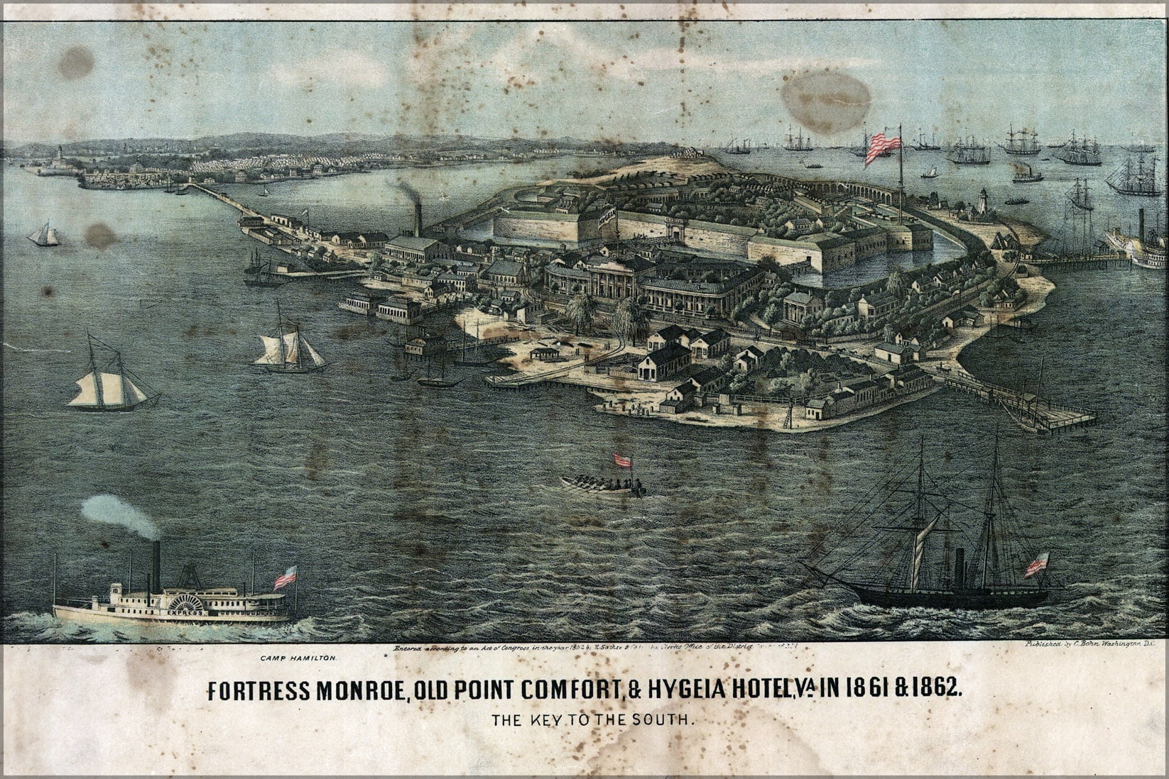 24"x36" Gallery Poster, birdseye view map Fort Monroe, Old Point ...