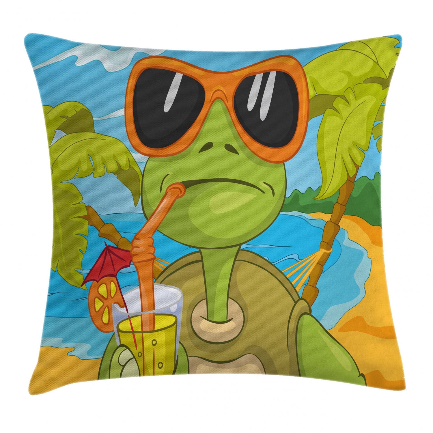 Turtle Throw Pillow Cushion Cover, Cool Sea Turtle with Sunglasses ...