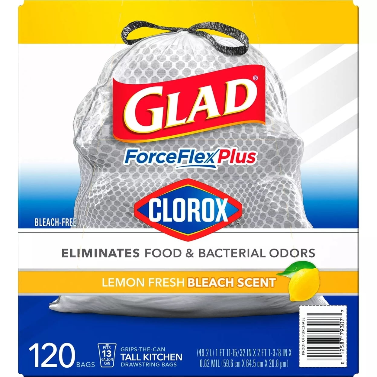 Glad Tall Kitchen Grey Trash Bags – ForceFlex Plus, Lemon Scent (13 Gal ...