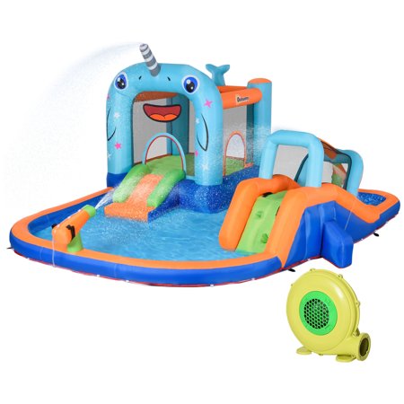 5-in-1 Inflatable Slide, Narwhals Style Castle House Includes with ...