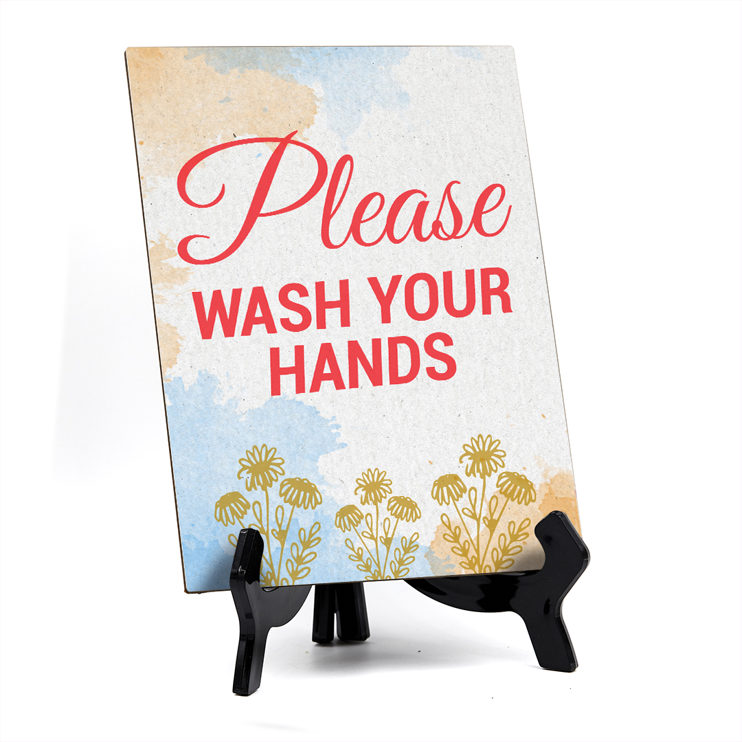 Signs ByLita Please Wash Your Hands, Blue Watercolor Table Sign (6 x 8 ...