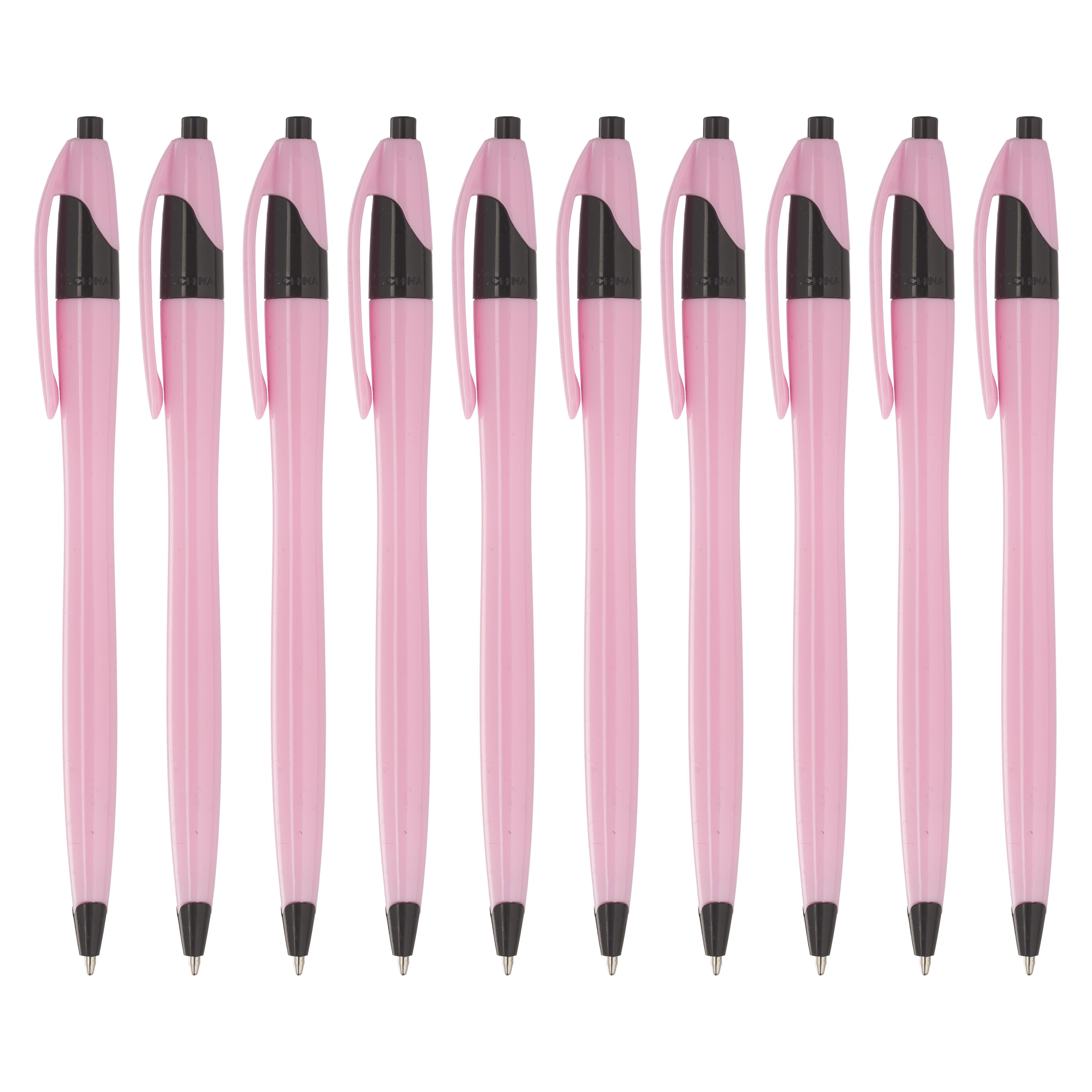 10 Accent Click Action Pens Pack - Plastic, Vibrant, Black Ink - Pink ...
