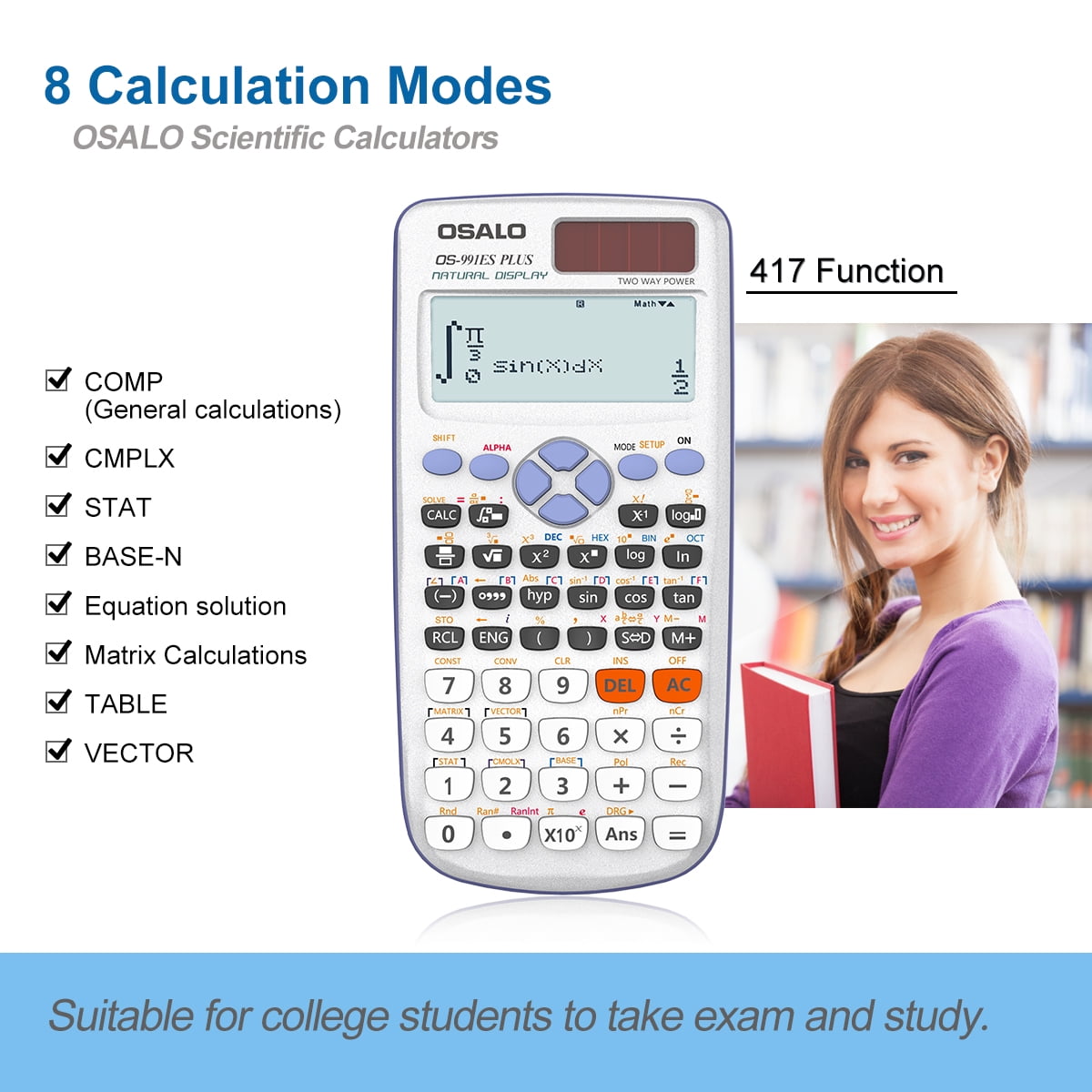 OSALO Scientific Calculator 417 Function 2 Line 10+2 Digits Written ...