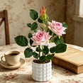 Artificial Rose Mini Bonsai Faux Potted Plant Home Decor Silk Flowers ...