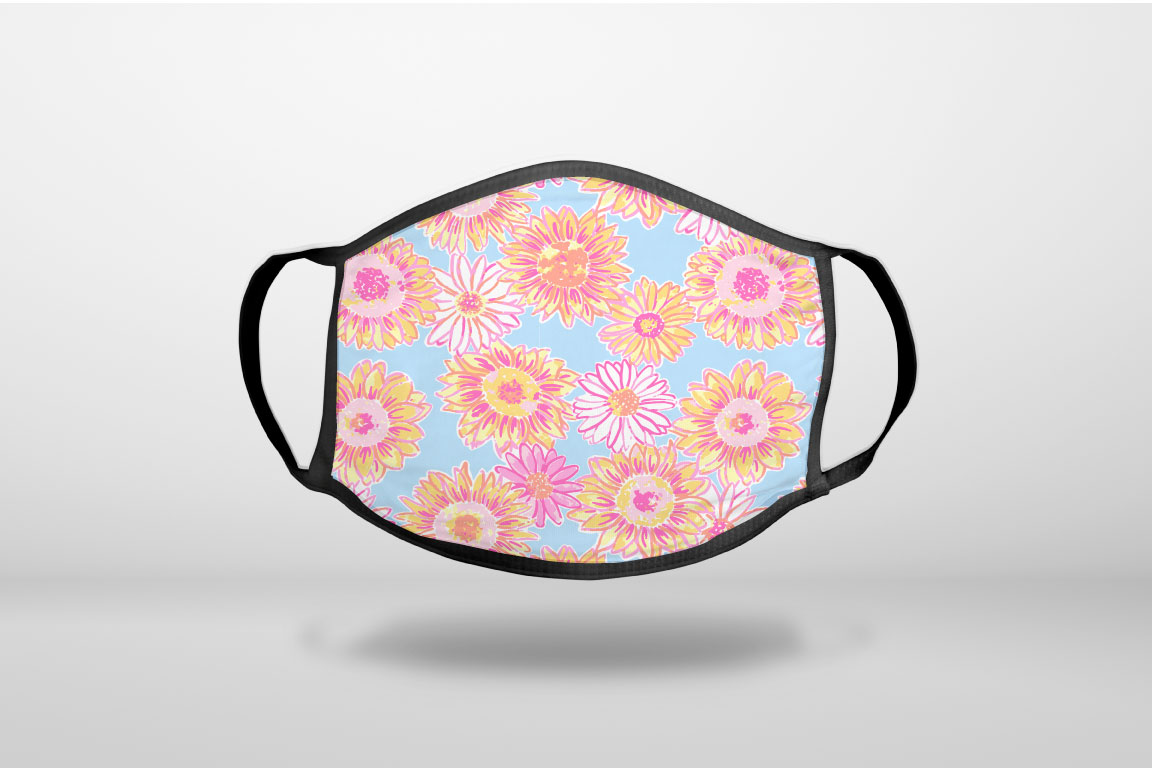 Preppy Pattern - Blue Pink Yellow Flowers Floral - 3-Ply Reusable Soft ...