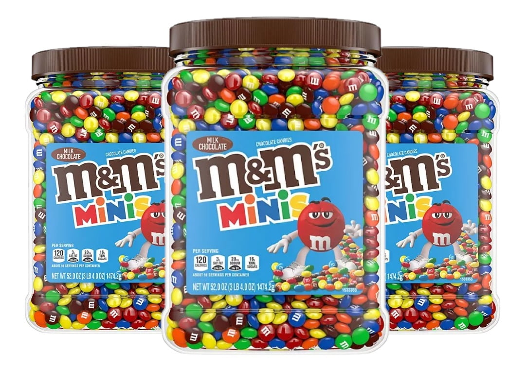 3 Pack | M&M’S Minis Milk Chocolate Candy Resealable Bulk Jar (52 oz ...