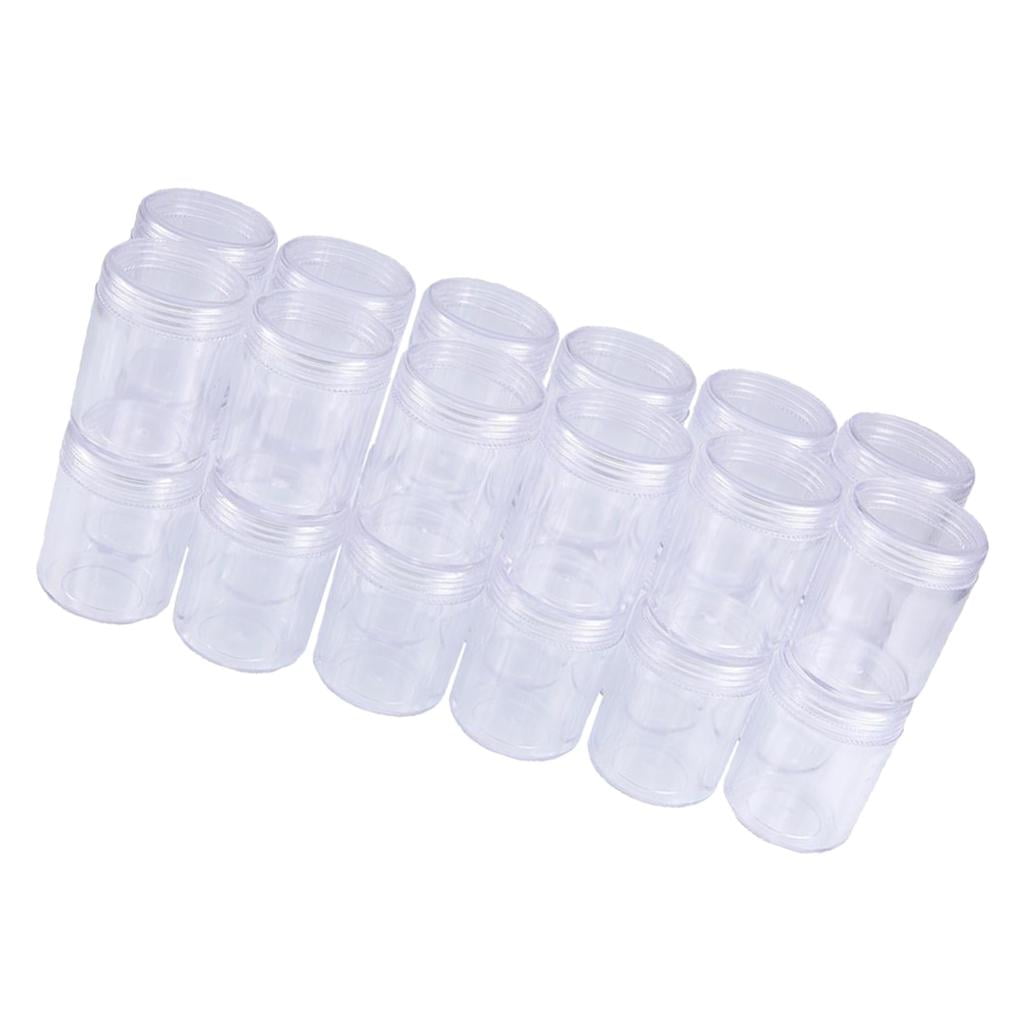 24 Clear Transparent Column Bead Storage Containers Empty Jars Round ...