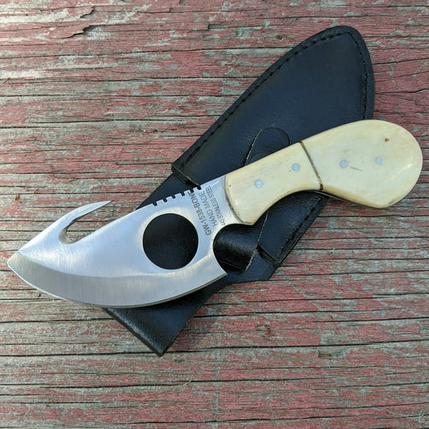 7" Bone Handle Gut-Hook Hunting Skinning Knife with Sheath - Walmart.com