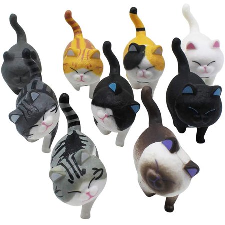 9pcs Plastic Cartoon Cat Figures Miniature Cats Set Kitty Cake Topper ...