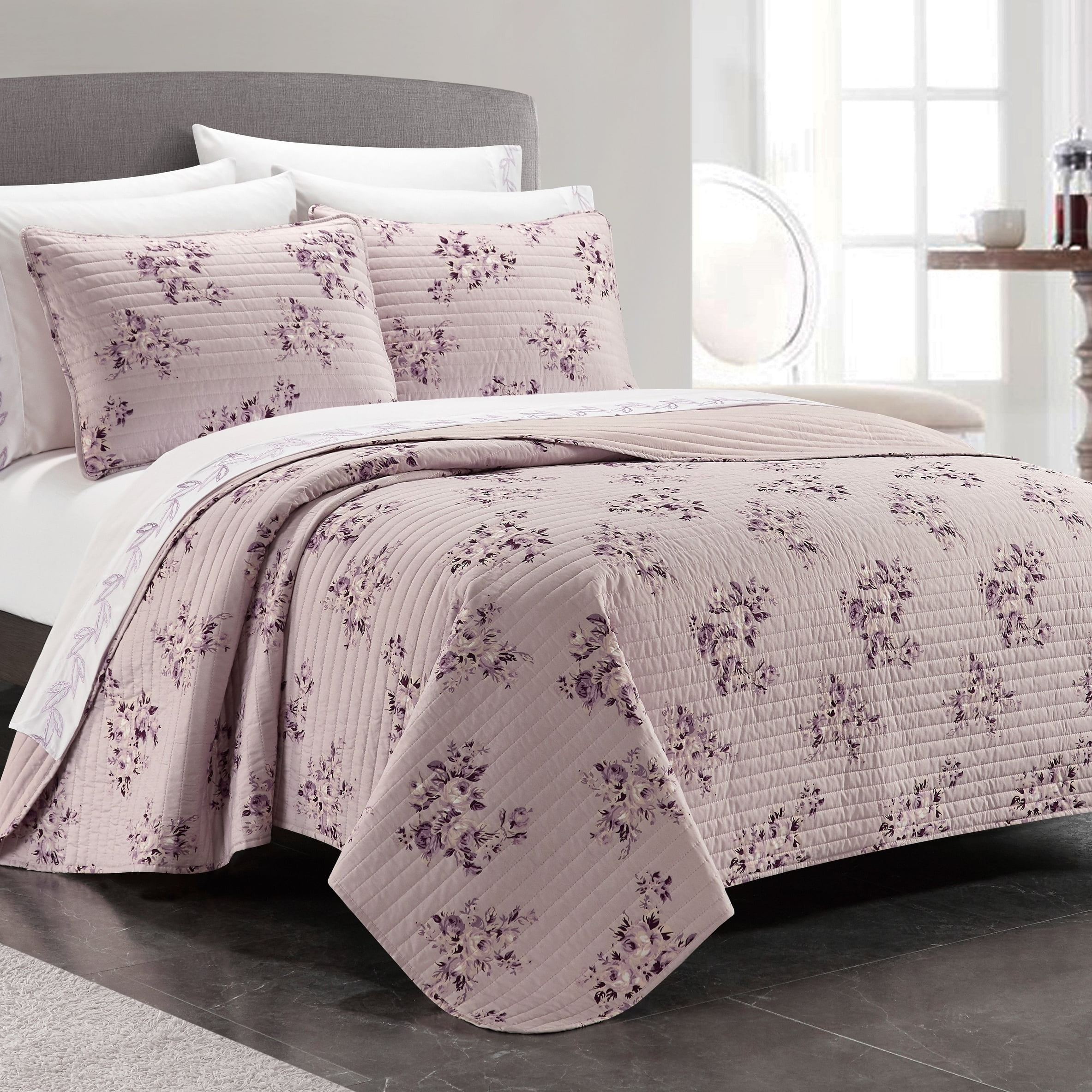 9 or 6 Piece Quilt Set Medallion or Floral Pattern Print Reversible Bed ...