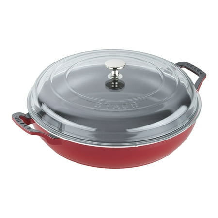 STAUB Braisers 3.5 L Cast Iron Round Saute Pan With Glass Lid, Cherry ...