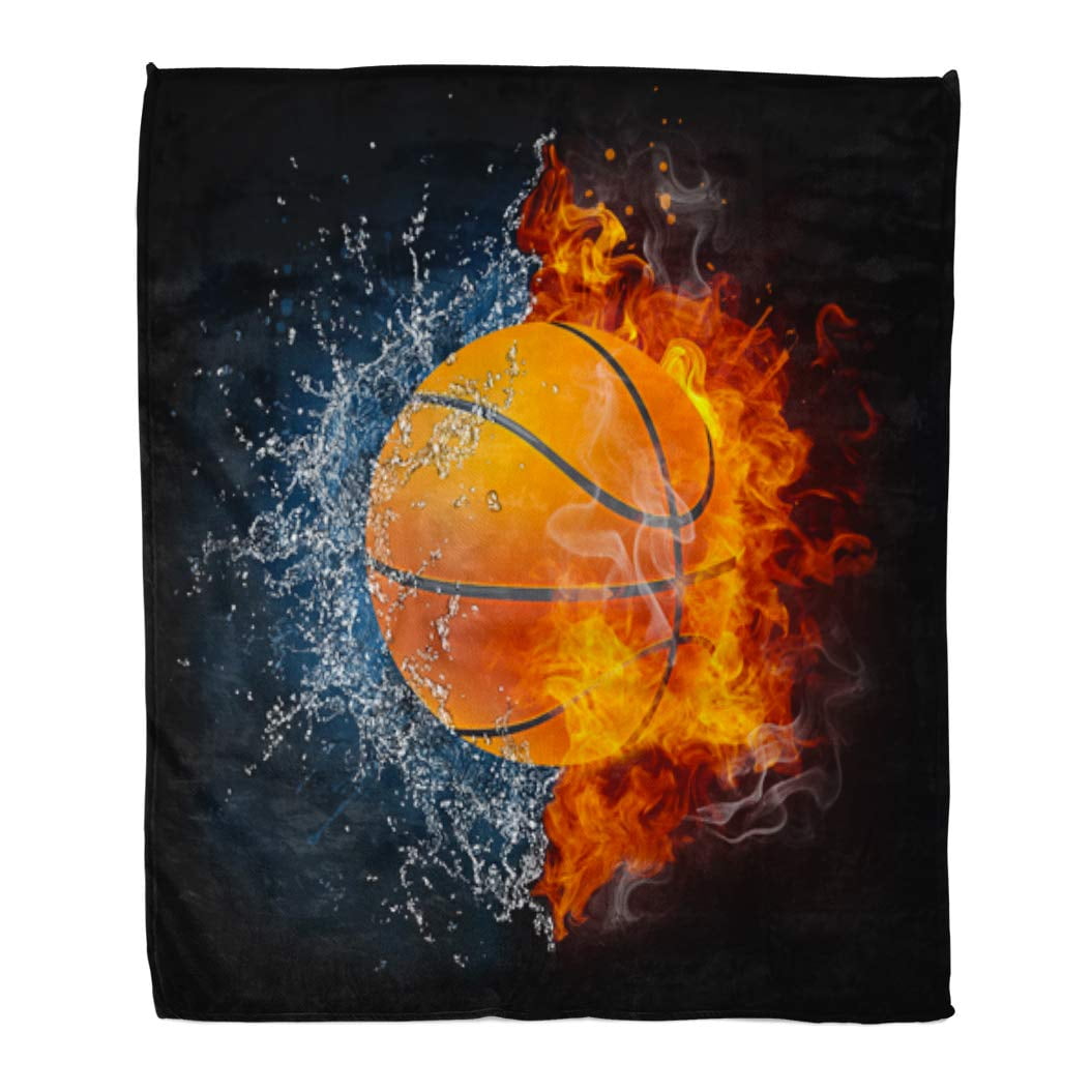 SIDONKU Flannel Throw Blanket Red Fire Basketball Ball Flame Sport ...