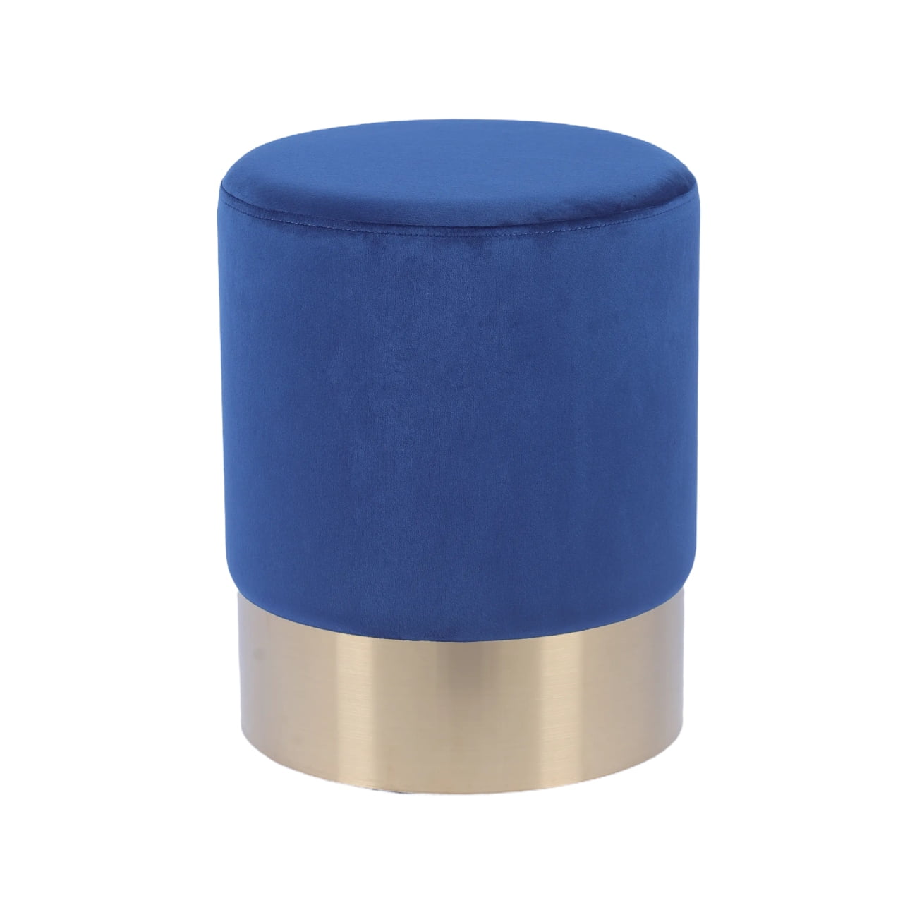 Taburete Cilíndrico ALTEREGO DESIGN Tapizado en Terciopelo Azul Base de Acero Inoxidable dorado ...