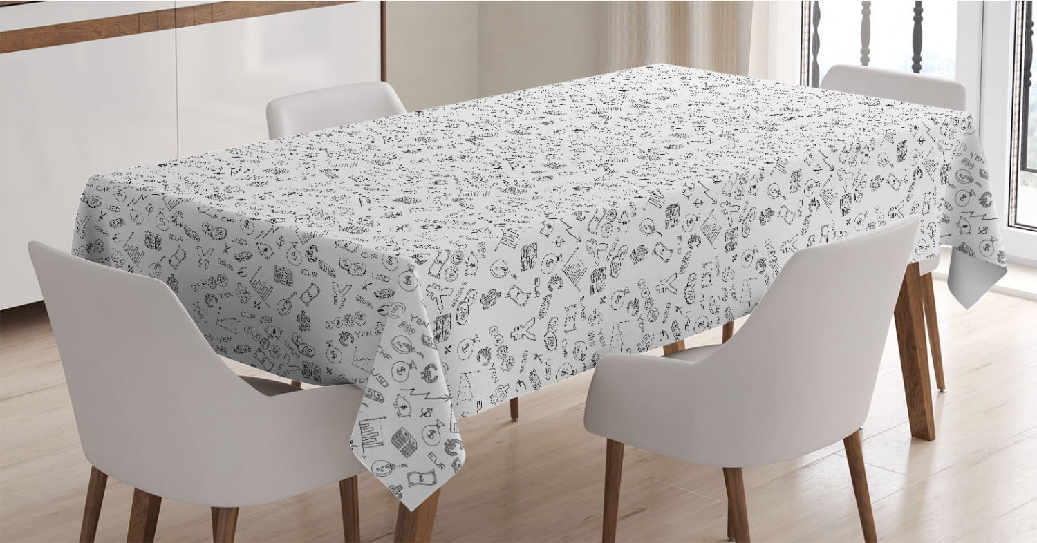 Money Tablecloth, Monochrome Pattern with Euro Dollar Yen Coins Piggy ...