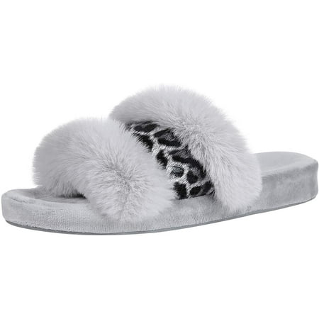 Orthopedic Open Toe Slippers for Women Faux Fur Leopard Arch Support ...