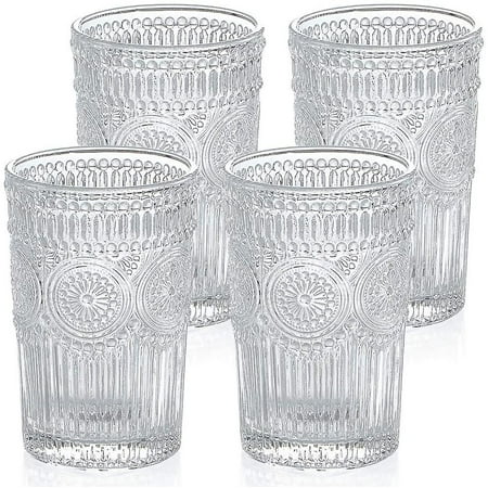 Embossed Drinking Glasses, Romantic Glass Tumbers, 370ml Vintage ...