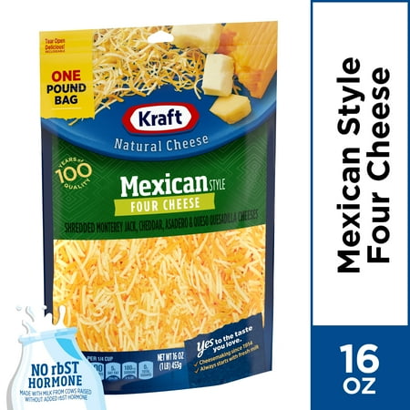 Kraft Mexican Style Four Cheese Blend Shredded Cheese, 16 oz Bag ...
