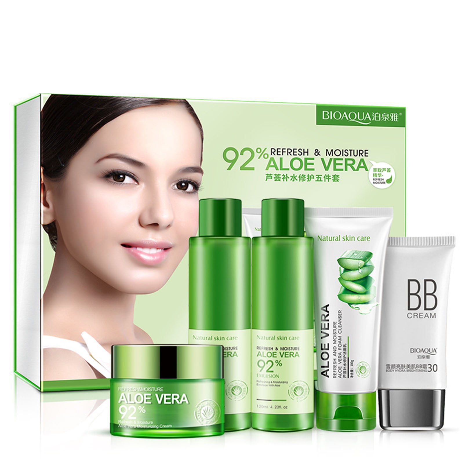 BIOAQUA 5 Unids/set Aloe Vera Refrescante Miosturizante Limpiador Tónico Esencia Crema Bioaqua ...
