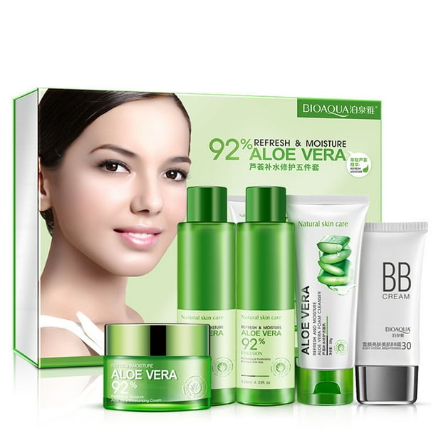 BIOAQUA 5 Unids/set Aloe Vera Refrescante Miosturizante Limpiador Tónico Esencia Crema Bioaqua ...
