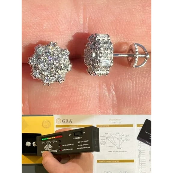 2Ct Round Cut Moissanite Cluster Stud Earrings 14K White Gold Plated ...