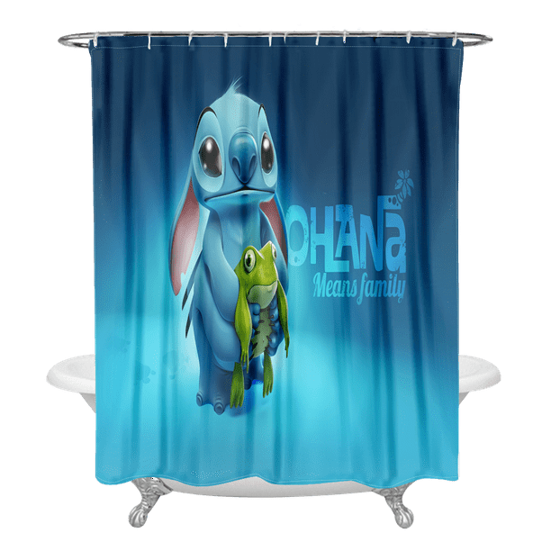 Cartoon Lilo And Stitch 3d Printed Shower Curtain Waterproof Bathroom