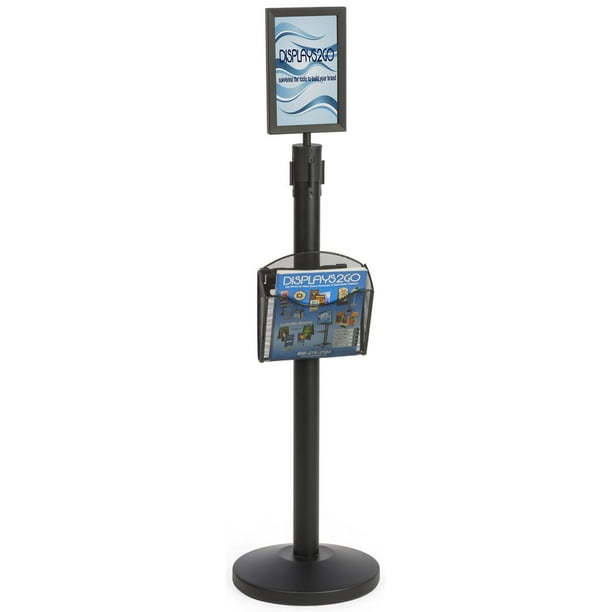 Stanchion with 6.5-Foot Black Rope Belt, Sign Frame Topper, Literature ...