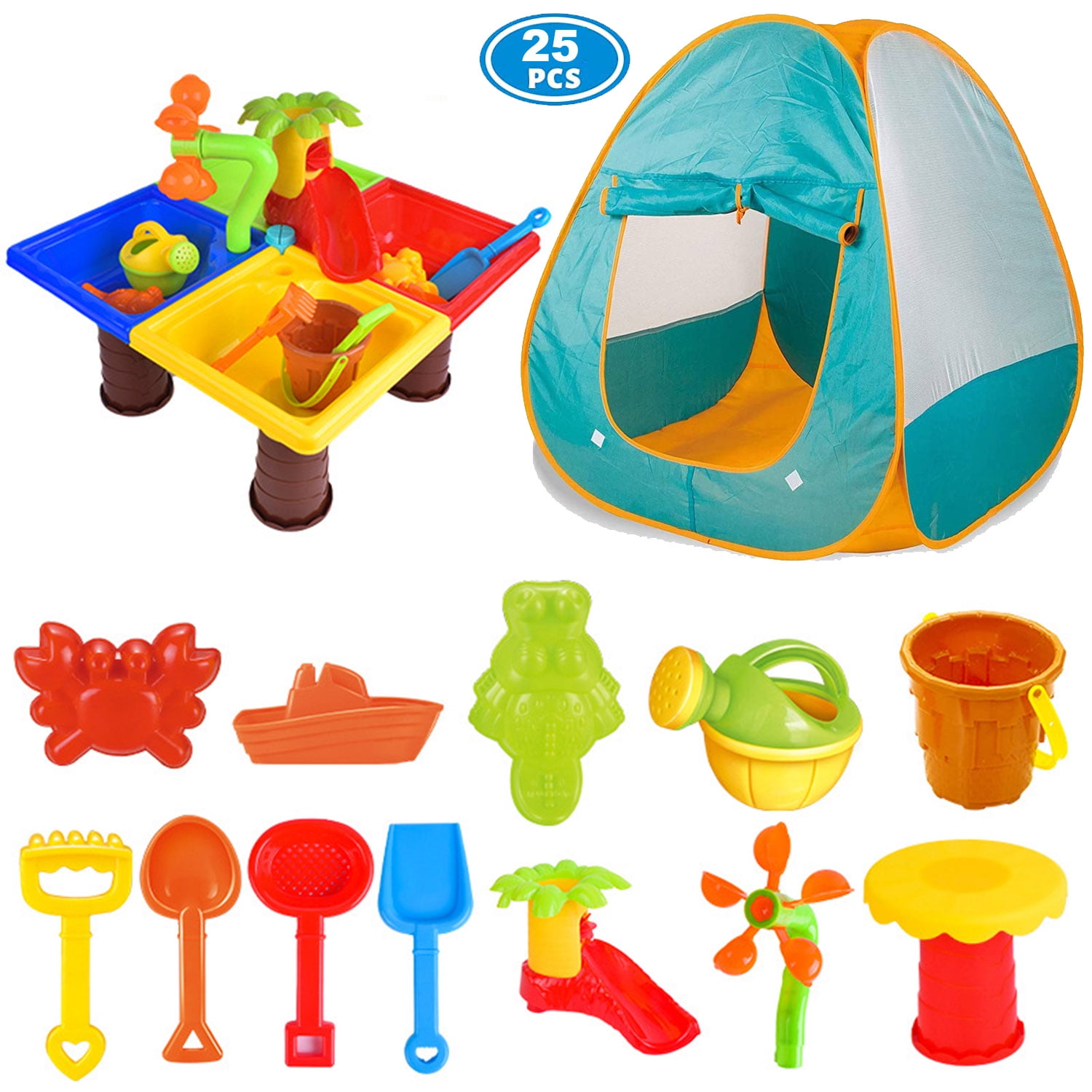 TABGIME 4-in-1 Kids Sand Water Table W/Play Tent & 25 Pcs Water ...