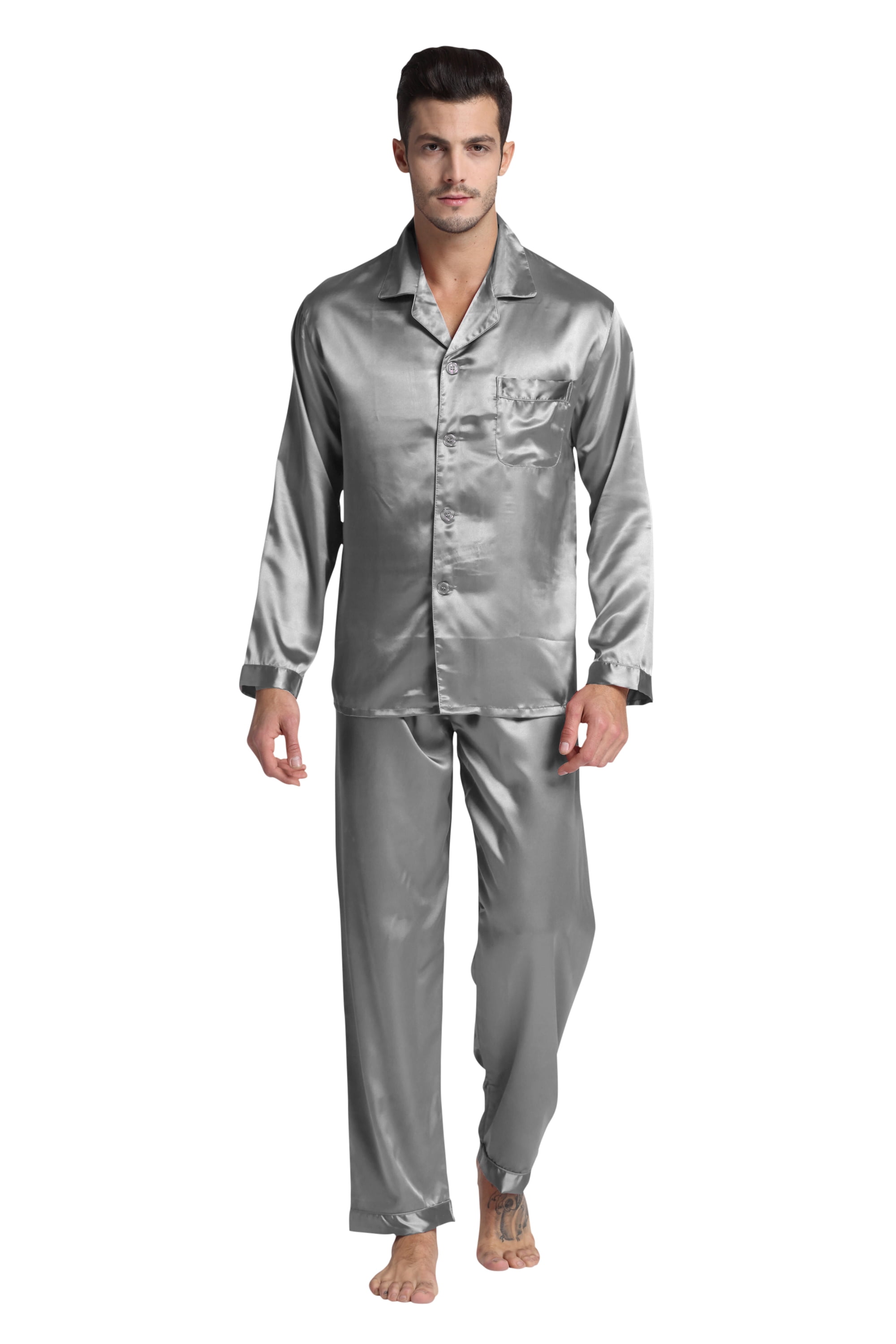 Tony & Candice Men's Classic Satin Pajama Set Adult Sleepwear (Medium ...