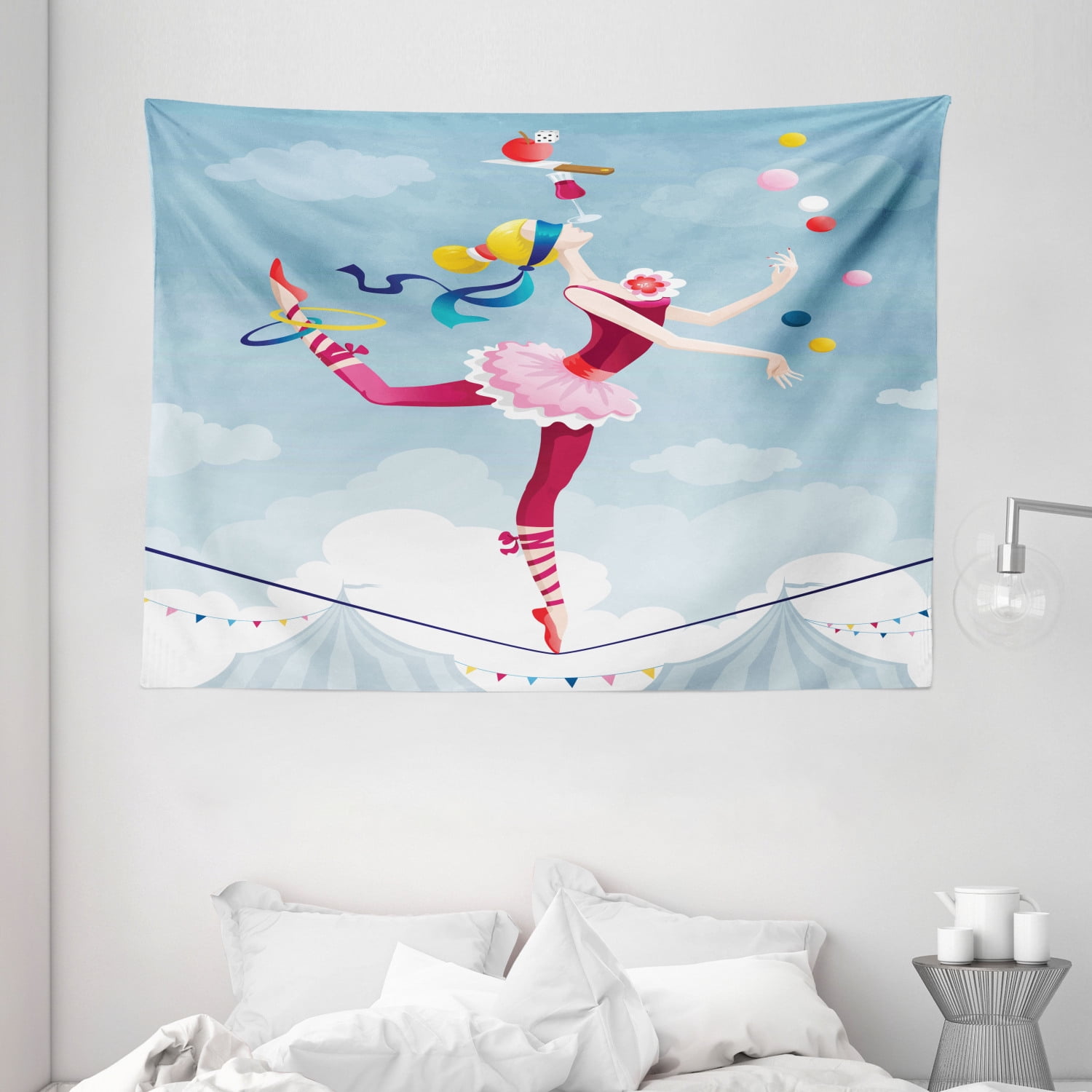 Circus Tapestry, Graphic Circus Performer Woman Juggling with Balls ...