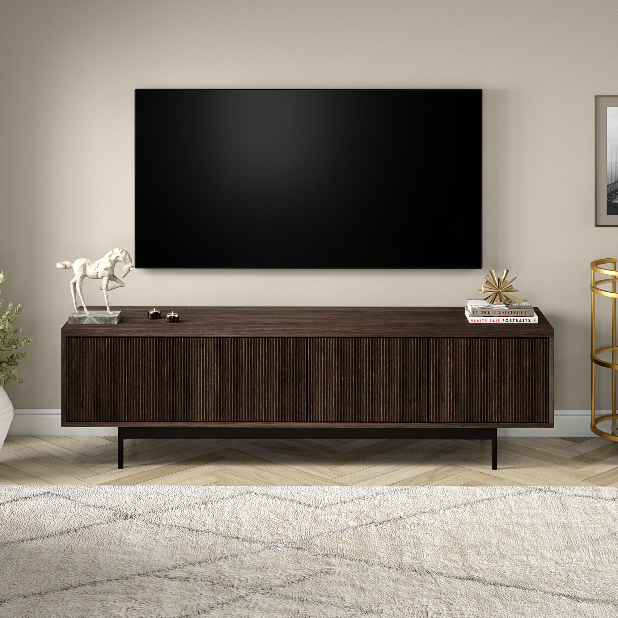Evelyn&Zoe Whitman Rectangular TV Stand for TV's up to 75", Alder Brown ...