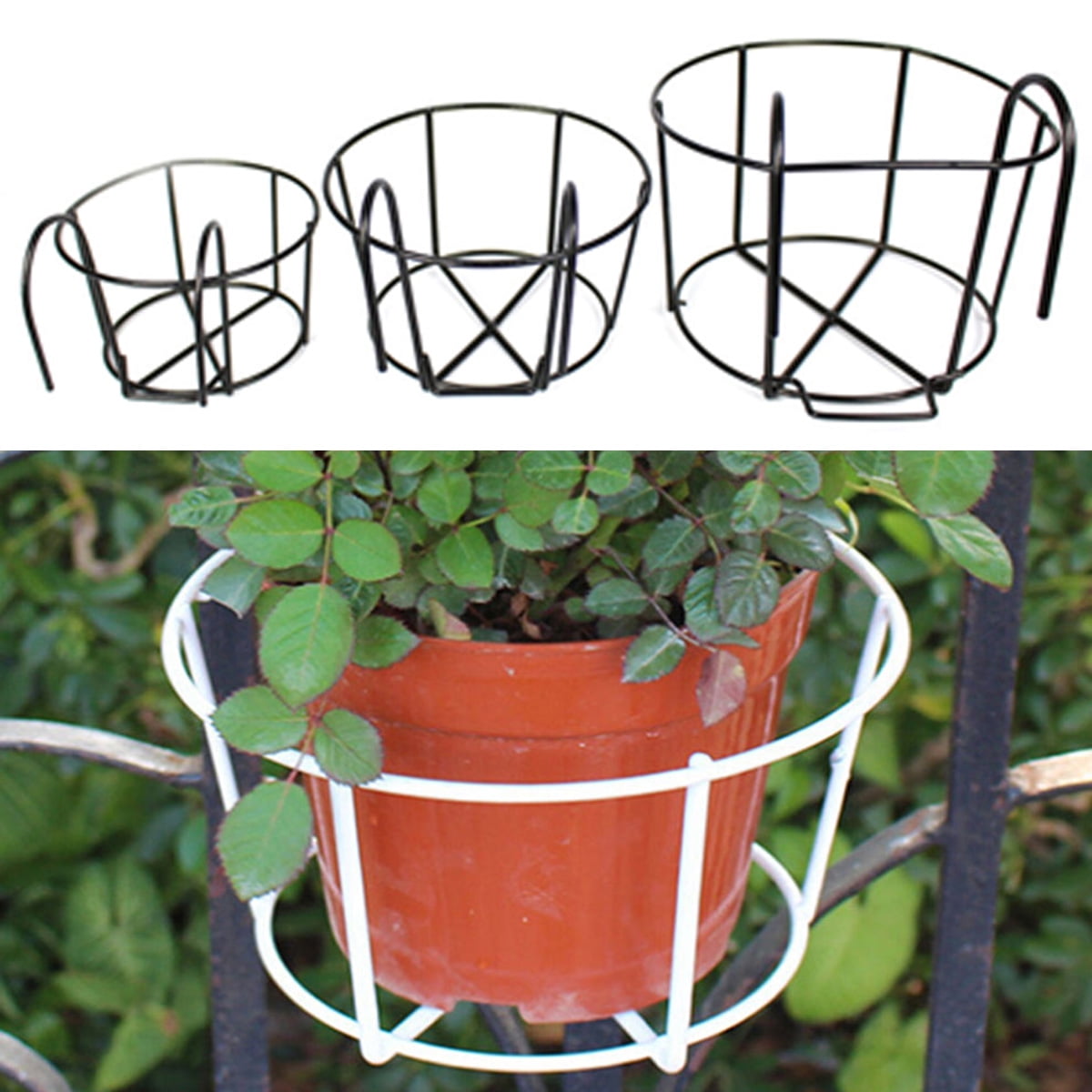 Travelwant Hanging Railing Planters Flower Pot Holders Plant Iron Racks ...