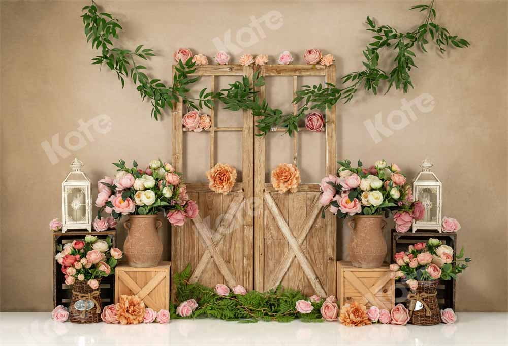 Kate 8x8ft Spring Flower Backdrop for Photography Pink Floral Barn Door ...
