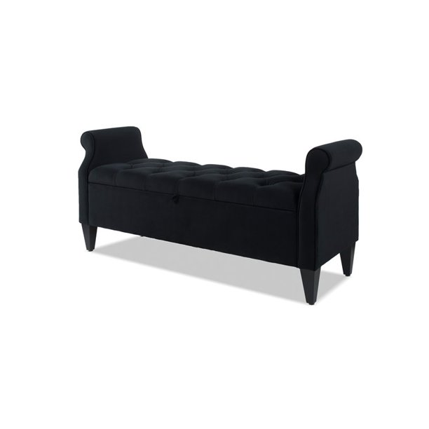 Jacqueline Tufted Roll Arm Storage Bench Black - Walmart.com