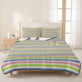 96x106in Quilt Bedding Set, Blue Green Pink Stripes on Linen ...