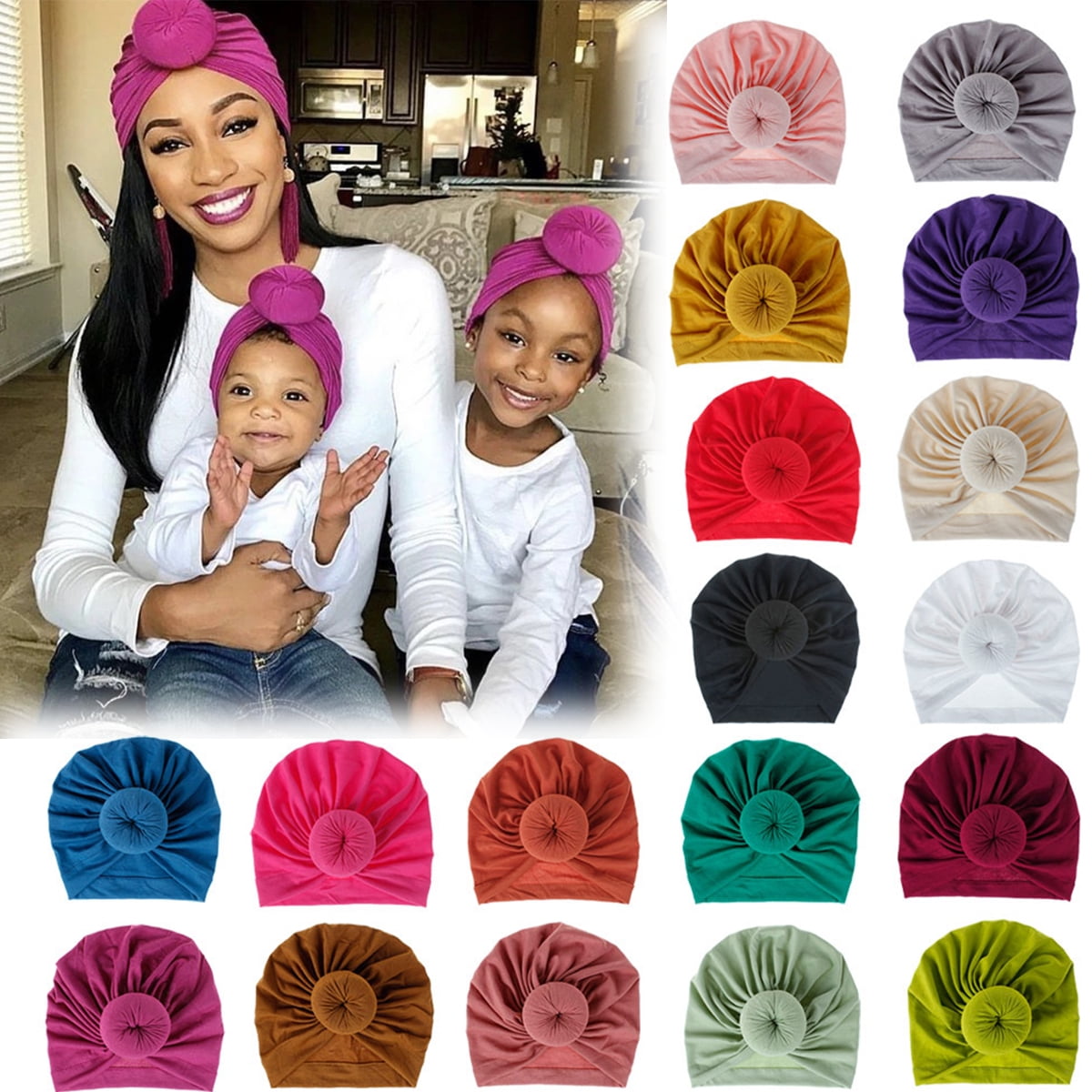 Baby Turban Bun Knot Parent-child Cap Newborn Turban Hat Girl Toddler ...