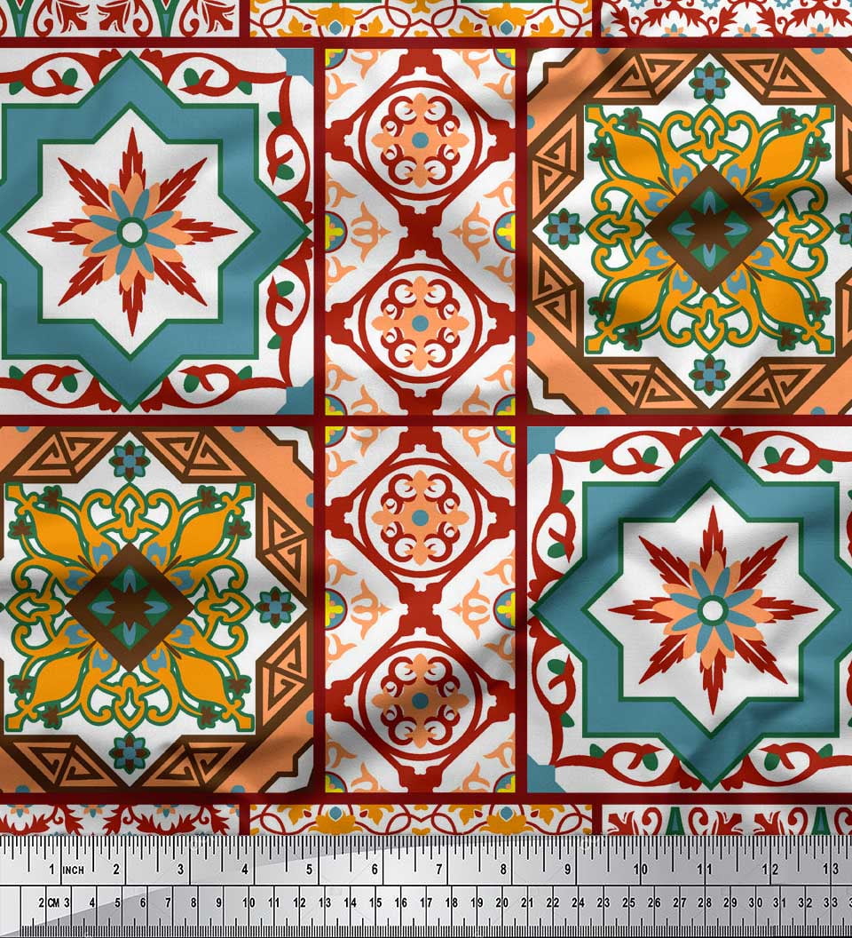 Soimoi Satin Silk Fabric Floral & Mandala Patchwork Print Fabric by ...