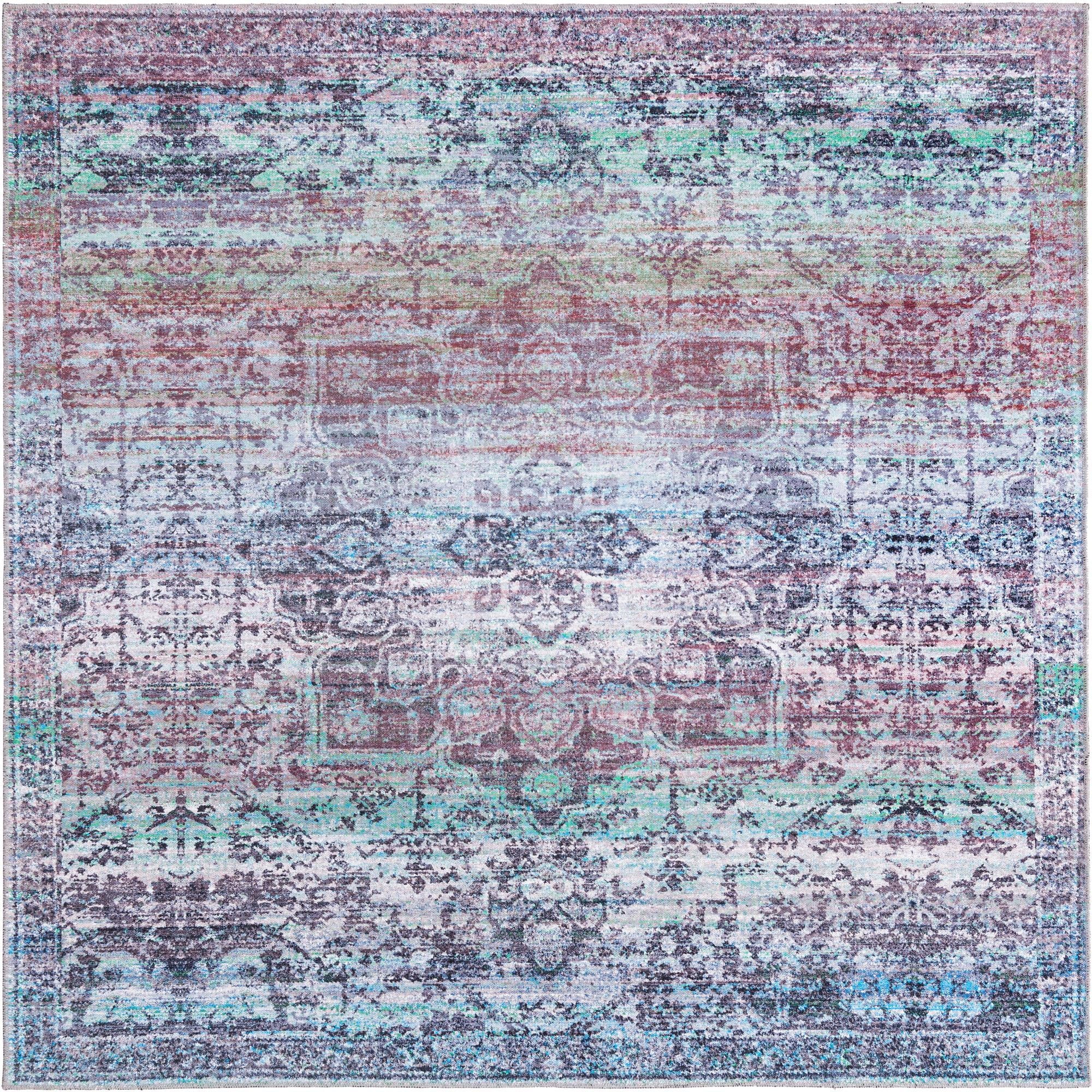 Rugs.com Francesca Collection Washable Rug – 7 Ft Square Blue Green ...