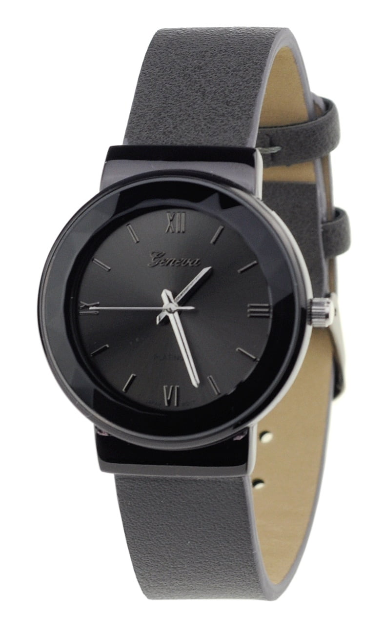 Geneva Japanese Movement Stainless Steel Back Casual Gray Faux Leather ...