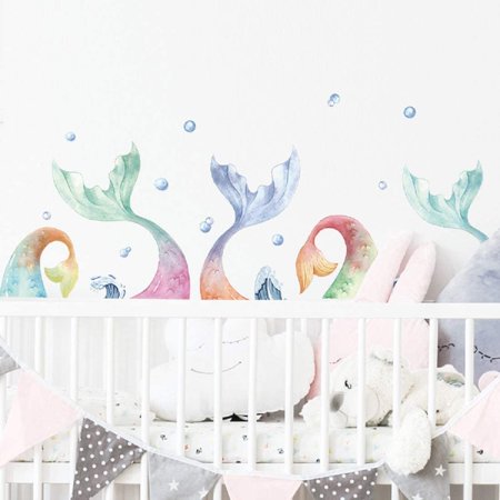 Gradient Colorful Fishtail Wall Decals Peel and Stick Stickers Water ...