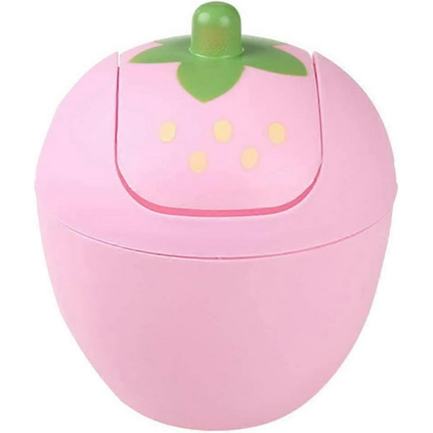 KAIYANG Mini bote de basura de escritorio de plástico con tapa abatible en forma de fresa (rosa ...