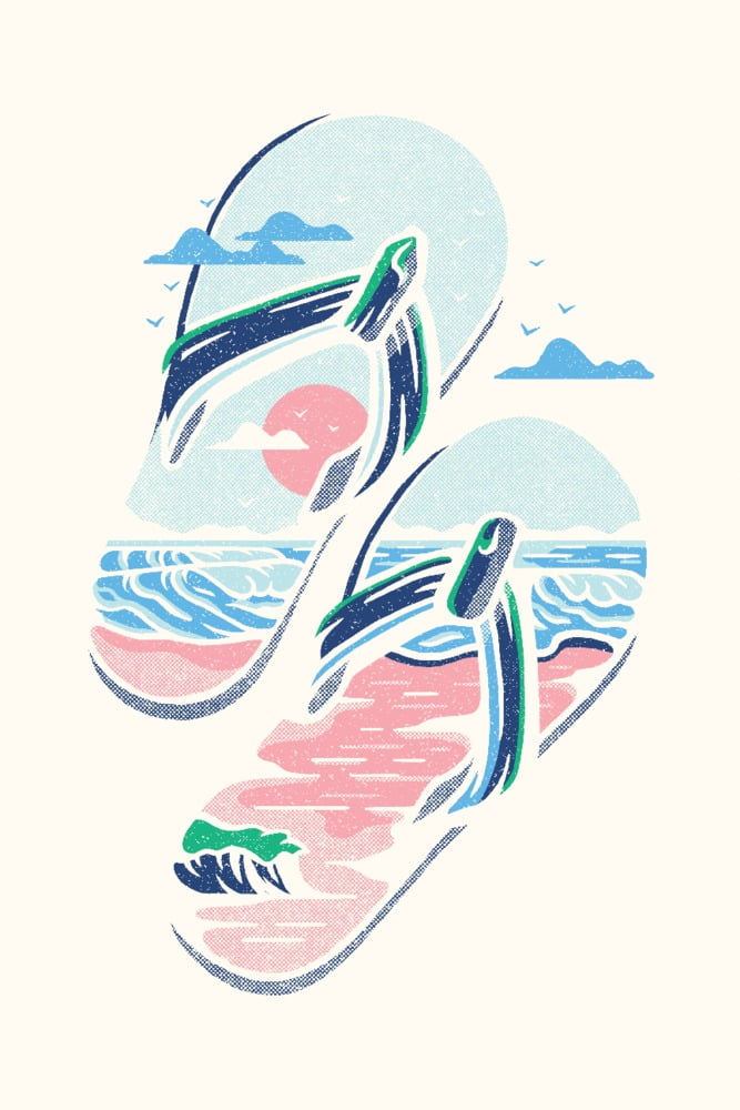 Flip Flops, Blue and Pink, Distressed Vector (16x24 Giclee Gallery Art ...