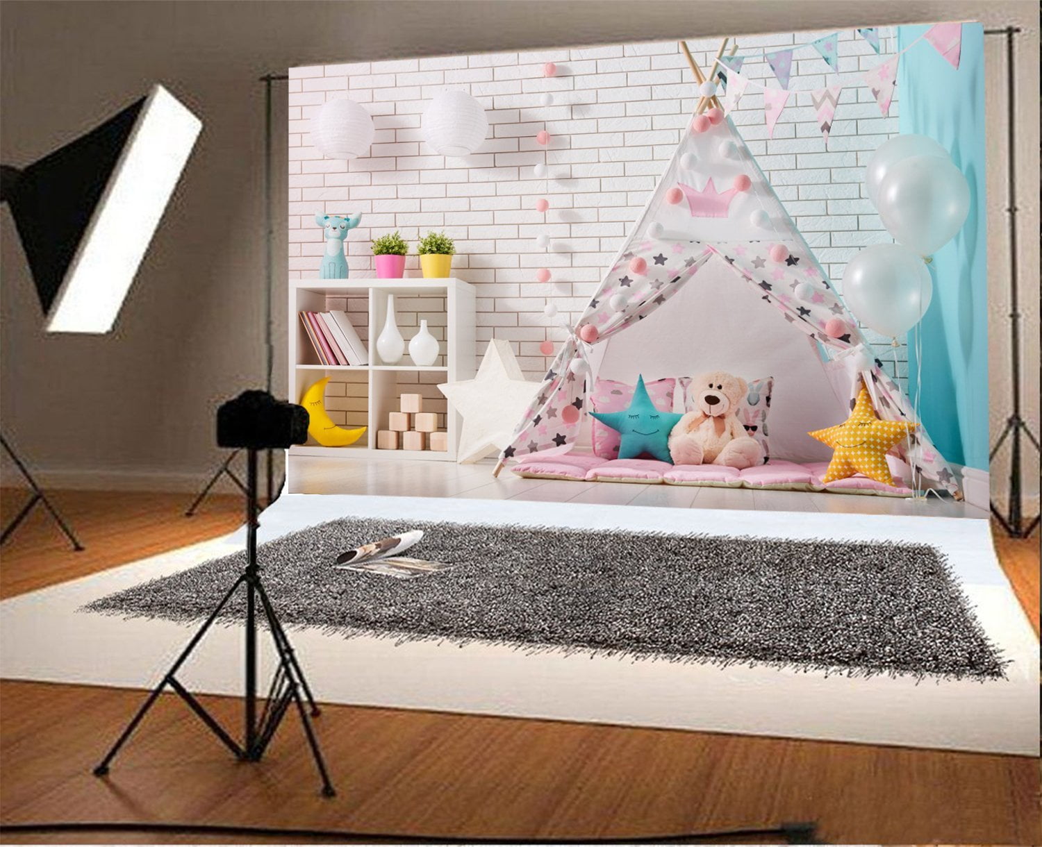 7x5ft Baby Room Backdrop Starfish Pillows Bear Balloons Tent Ribbon ...